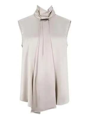 Brunello Cucinelli Sleeveless Tie Design Top - White