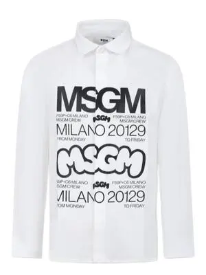 MSGM Logo Print Poplin Shirt - White