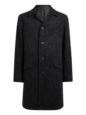 Etro Wool And Cashmere Jacquard Coat With Arnica Motif - Black