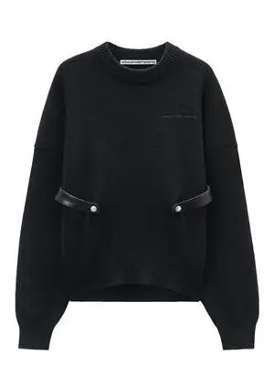 Alexander Wang Crewneck Pullover With Leather Snap Details - Black