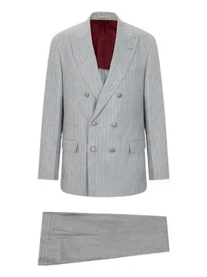 Brunello Cucinelli Virgin Wool And Cashmere Chalk Stripe Flannel Trousers With Pleat - No
