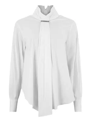 Brunello Cucinelli Long-sleeved Top With Tie Design And Pleated Details - No