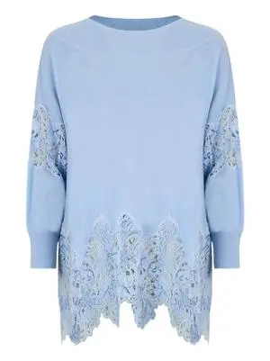 Ermanno Scervino Lace Embroidered Cashmere Sweater - Blue