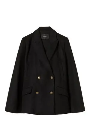 TWINSET Wool-blend Double-breasted Cape Coat With Gold Button Detail - Black