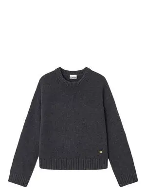 GANNI Wool Mix Jumper With Gold Butterfly Logo - Dark Gray