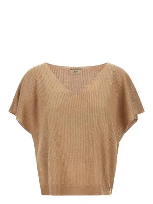 Herno V-neck Knit T-shirt - Cammello
