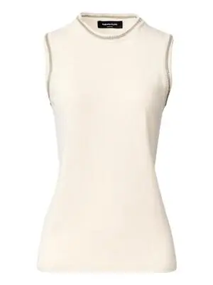 Fabiana Filippi Sleeveless Knitwear Top With Ribbed Trim - Burro
