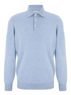 Brunello Cucinelli Long-sleeved Knitted Polo Shirt - Blue