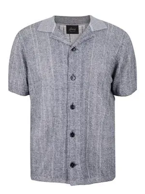 Brioni Ribbed-knit Contrast-trim Polo Shirt - Gray