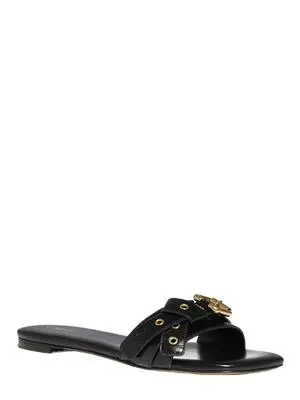 Chloé Flat Sandals With Gold Buckle Detailing - Black