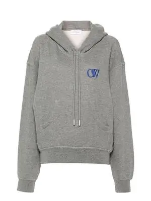 Off-White Embroidered Logo Cotton Hoodie - Gray
