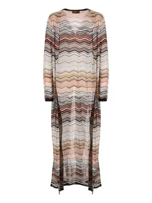 Missoni Long Lightweight Sequined Cardigan With Herringbone Pattern - Gray