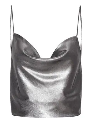 ROTATE BY BIRGER CHRISTENSEN Lamé Crop Top - Gray