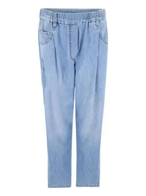 Brunello Cucinelli Elastic Waistband Jeans With Pleated Details - Blue
