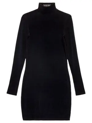 Balenciaga Embellished Logo High Neck Mini Dress - Black