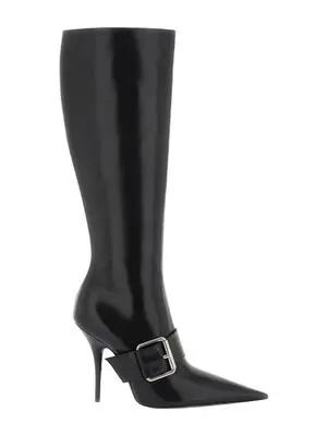 Balenciaga Pointed Toe Stiletto Boots With Adjustable Belt - Black