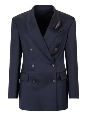 Brunello Cucinelli Double-breasted Suit Jacket With Notch Lapel - Black