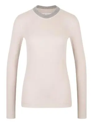 Brunello Cucinelli Ribbed Crew Neck Long Sleeve Knitwear - Pink