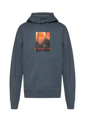 Helmut Lang Graphic Printed Drawstring Hoodie - Blue