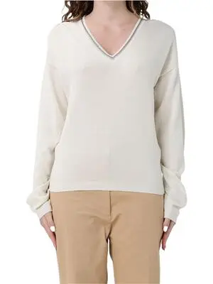 Fabiana Filippi V-neck Beaded Trim Sweater - Beige