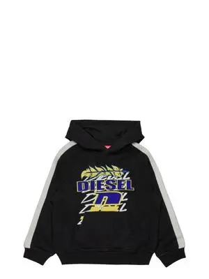 DIESEL® Long-sleeved Hooded Sweatshirt With Ribbed Trim And Logo Graphic - Black