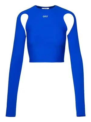 Off-White Crewneck Cut-out Long Sleeve Top - Blue