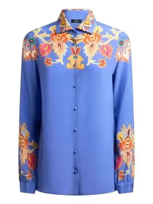 Etro Printed Crepe De Chine Shirt - Blue