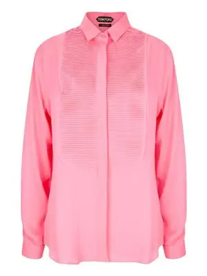 TOM FORD Long Sleeve Pintucked Shirt - Pink