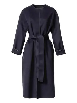 Fabiana Filippi Long-sleeved Coat With Waist Tie - Blu Notte