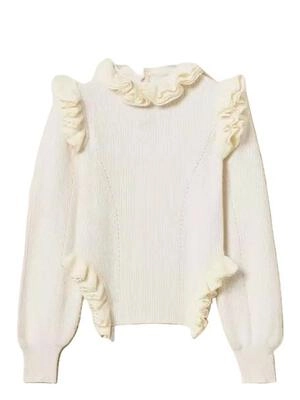 TWINSET Ruffled-trim High Neck Jumper - White