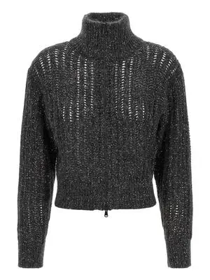Brunello Cucinelli Lurex-detail Zip-up Cardigan - Black