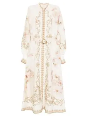 Zimmermann Printed Button Midi Dress With Belt - White