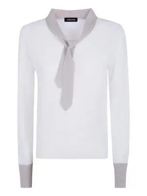 ANNECLAIRE Long-sleeved Sweater With Tie Detail - Whiteoyster