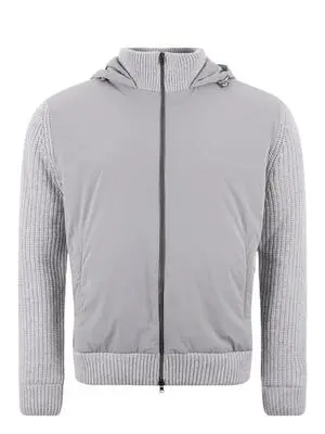 Herno Ribbed-knit Hooded Jacket - Gray