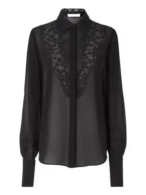 Fendi Silk Georgette Shirt With Lace Inserts - Black