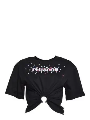 Rabanne Cropped Logo T-shirt - Black
