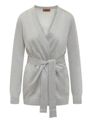 Missoni Metallic Threading V-neck Belted Cardigan - Gray