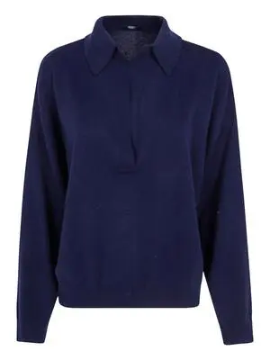 Seventy Wool Cashmere Blend Polo Neck Sweater - Blue