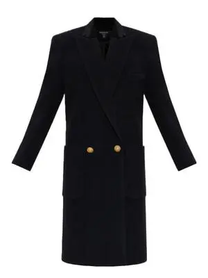 Balmain Double Breasted Long Coat - Black