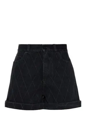 Balmain Belt Loop Diamond Quilted Shorts - Black