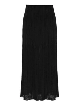 Balmain Pleated Midi Skirt With Elastic Waistband - Black