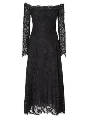 Fendi Macramé Lace Dress With Flared Skirt - Black
