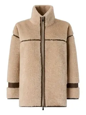 Pinko Faux Shearling Panelled Coat - Bianco/marrone