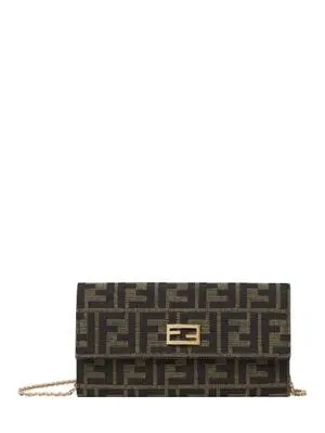 Fendi Monogrammed Continental Wallet With Chain Strap - Brown