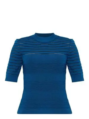 Balmain Short-sleeved Knit Top With Ribbed Details - Blue