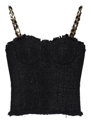 Balmain Chain-strap Tweed Bustier Top - Black