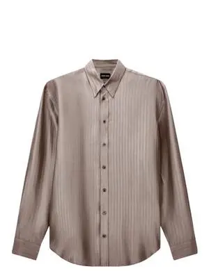 Giorgio Armani Shirt Regular Fit In Viscose And Silk Chevron Jacquard Brown