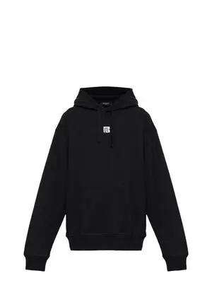 Balmain Long Sleeve Hooded Sweatshirt With Drawstring And Kangaroo Pocket - Black
