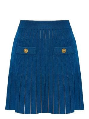 Balmain Ribbed Pleated Midi Skirt - Blue