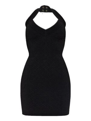 Balmain Halter Neck Ribbed Knit Dress - Black